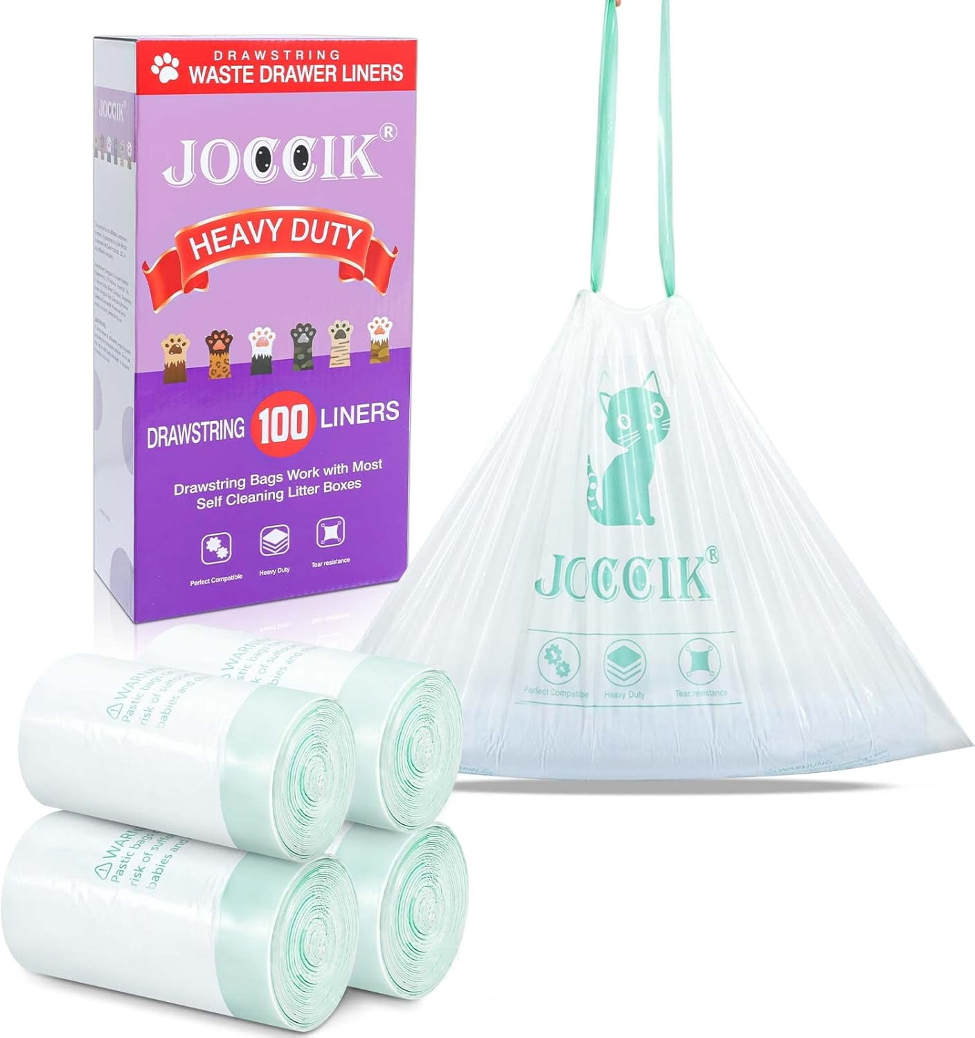 Drawstring Litter Box Liners Compatible with Robot, Heavy Duty Self ...