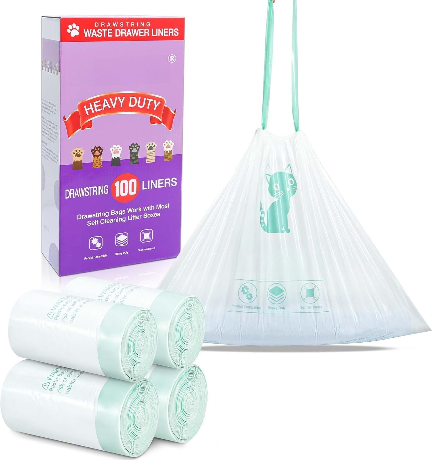 Drawstring Litter Box Liners Compatible with Robot, Self-Cleaning ...