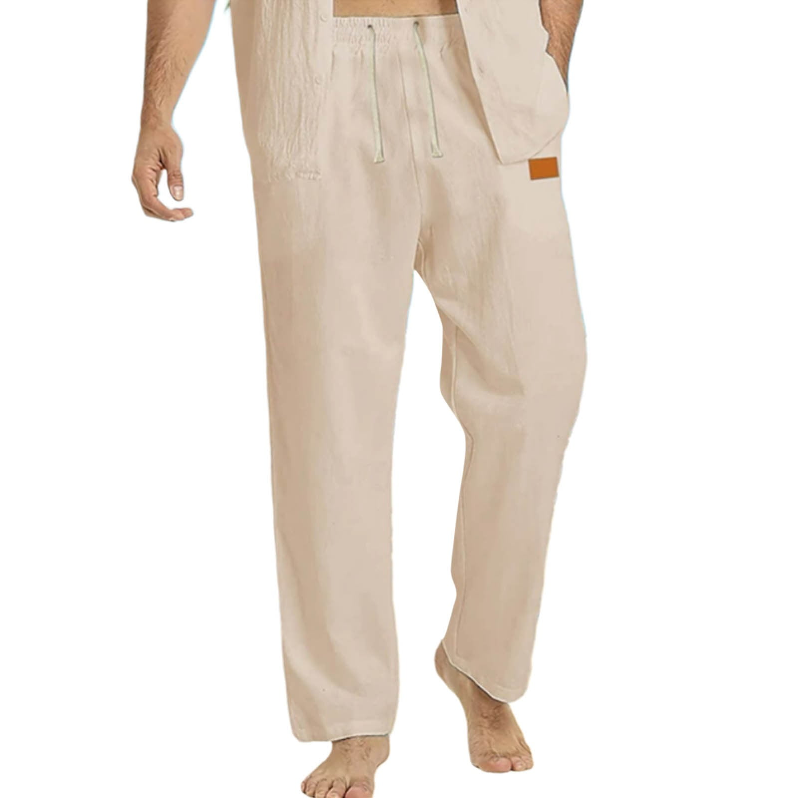 Drawstring Pants For Men Elastic Waist Straight Leg Long Trousers ...