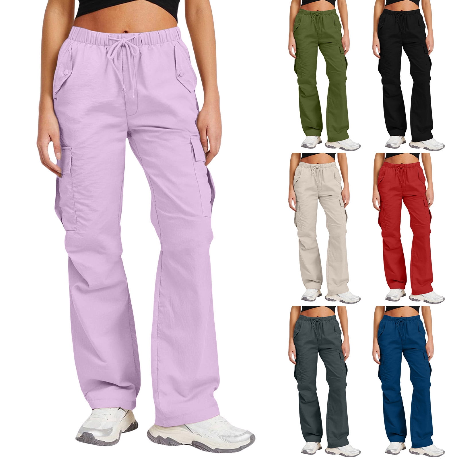 Drawstring Pocket Joggers Loose Fit Casual Sports Pants Overalls with ...