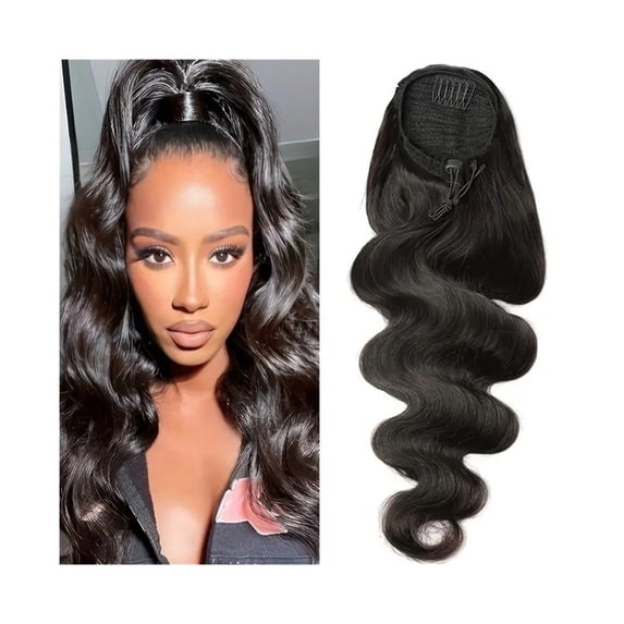 Drawstring Ponytail 10-26 Inch Long Body Wavy Human Hair Ponytail ...