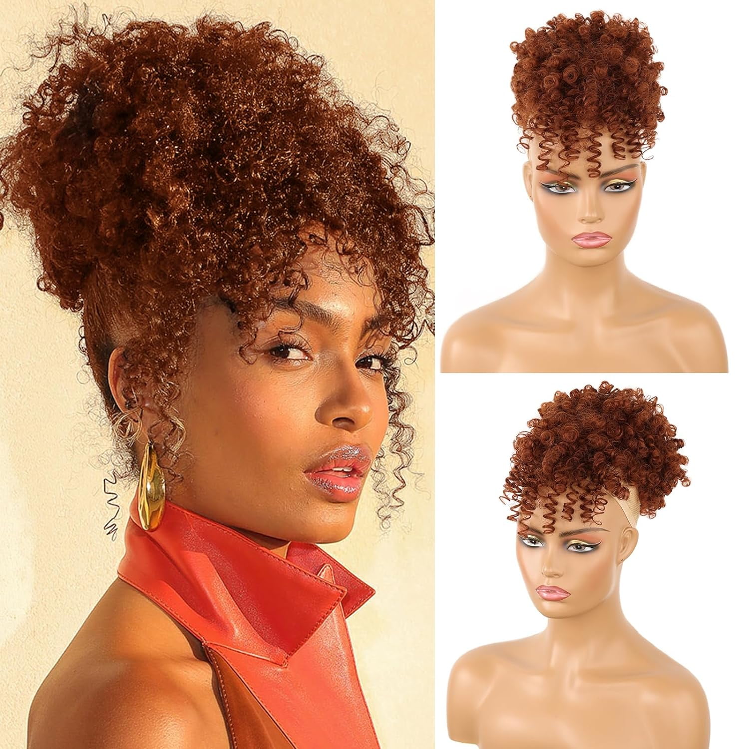 Drawstring Ponytail with Bangs Afro Puff Ponytail Extensions for Women ...
