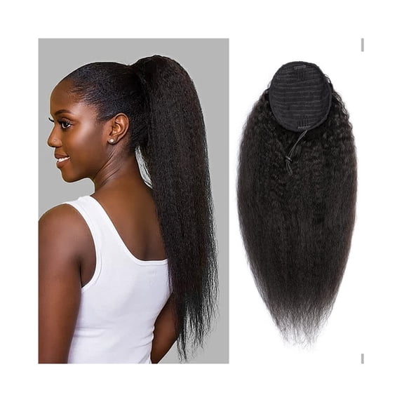 Drawstring Ponytail for Black Women Kinky Straight Human Hair Ponytail ...