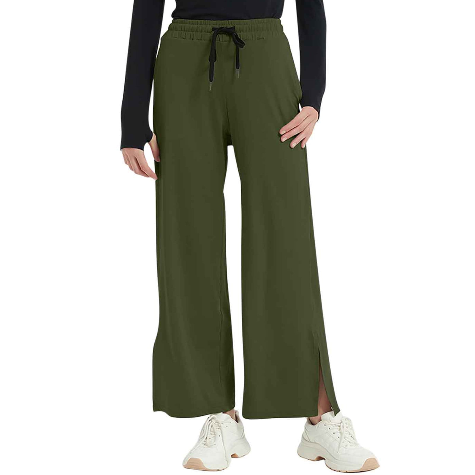 Drawstring Solid High Waist Pants for Women Casual Funny Side Split ...