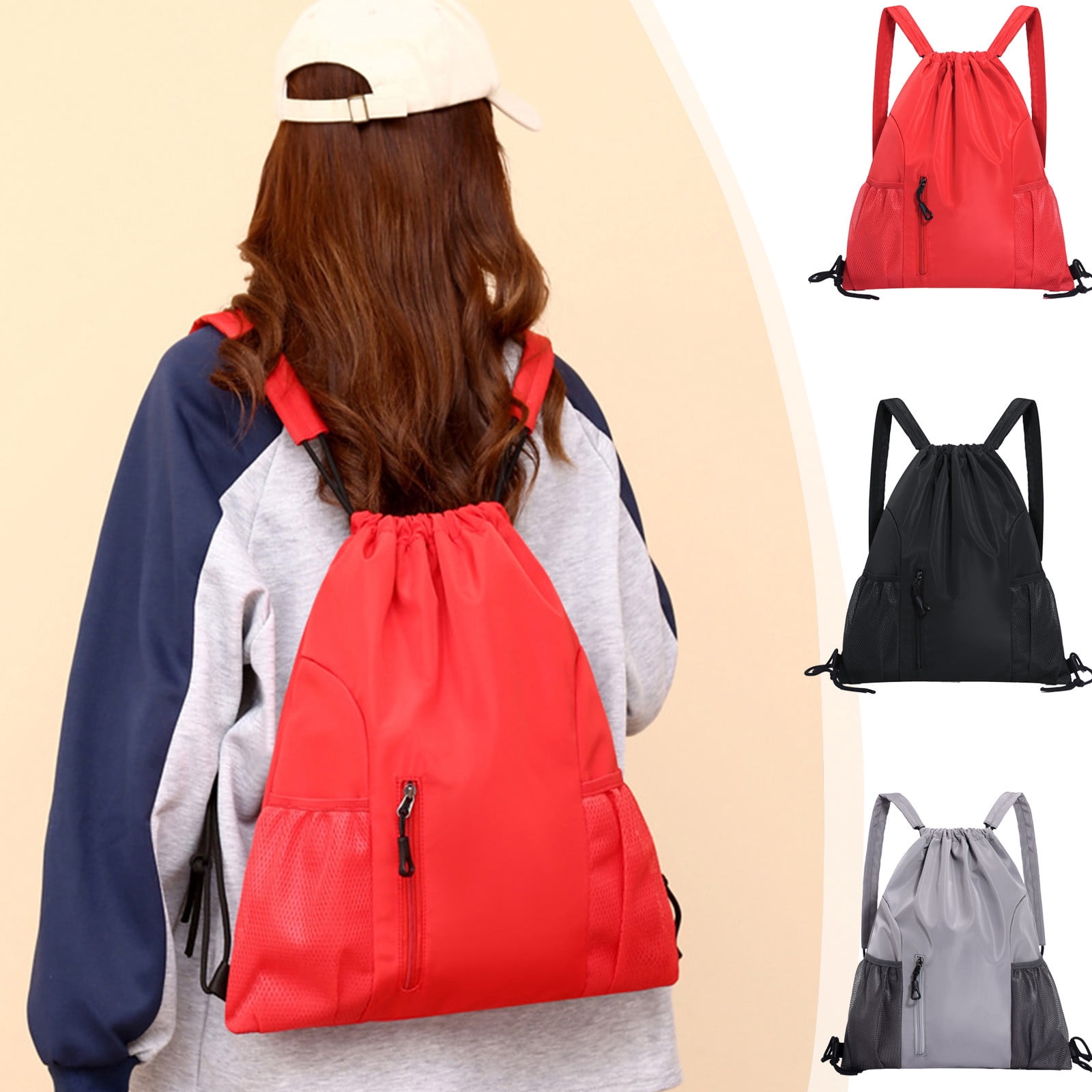 Drawstring Sports Backpack | Large Capacity Polyester Gym Bag ...