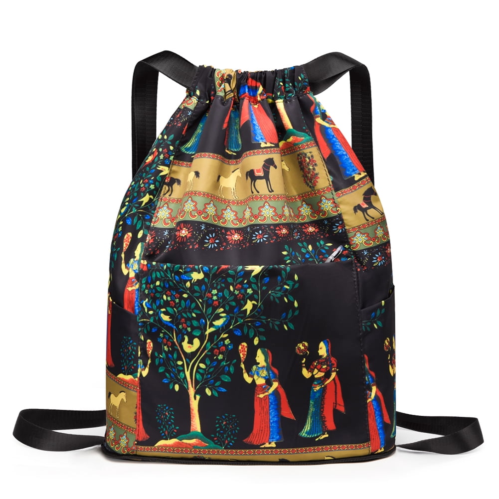 Drawstring Sports Backpack Waterproof Unisex Foldable for Gym Yoga(Tree ...