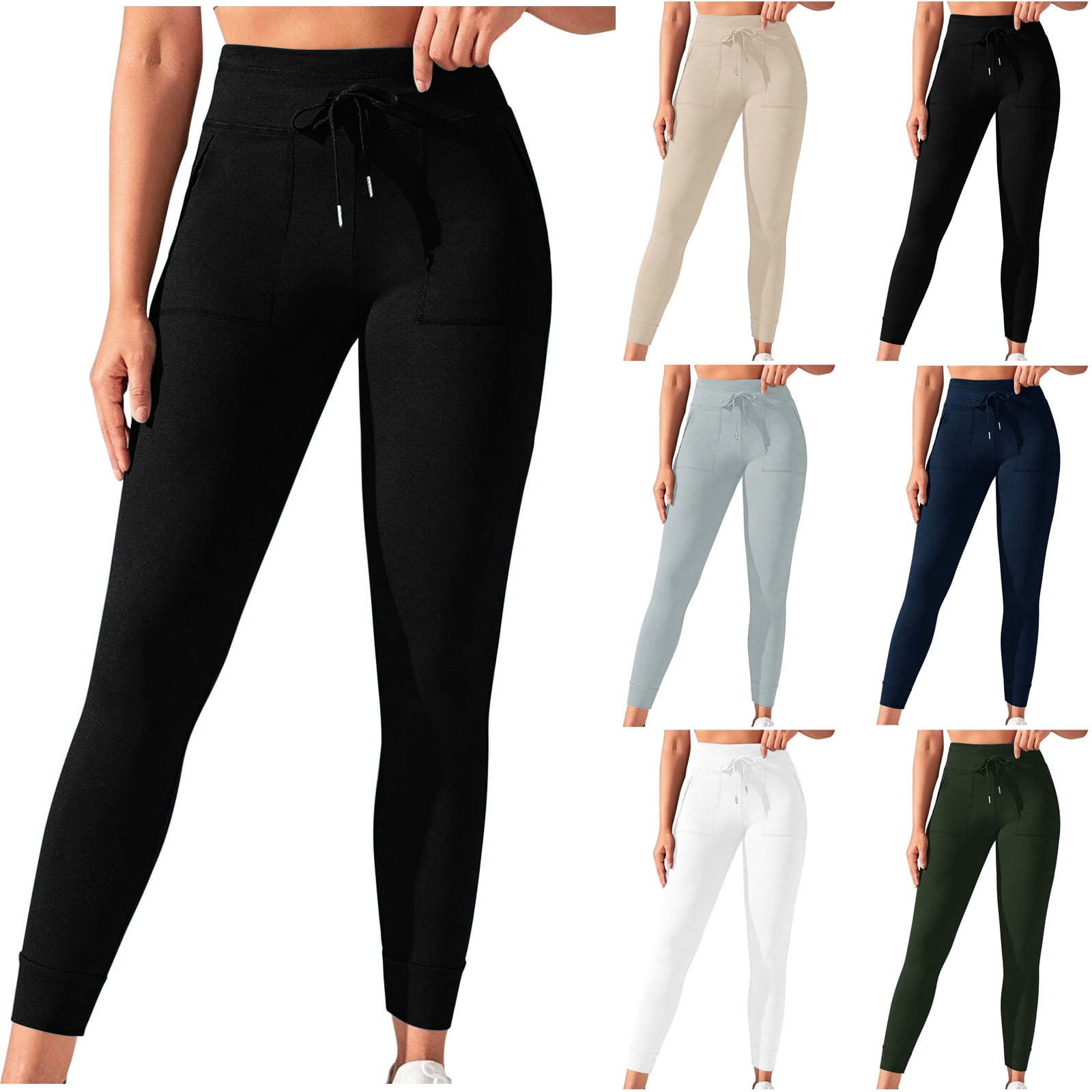 Drawstring Waist Yoga Pants with Pockets High Waisted Tummy Control ...