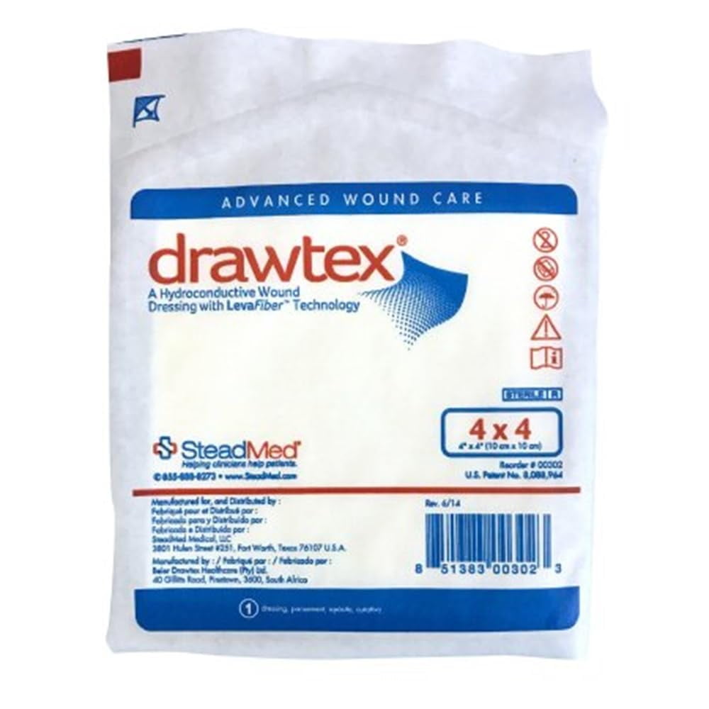 Drawtex 00302 Hydroconductive Dressing with Levafiber, 4 X 4 - Box of ...