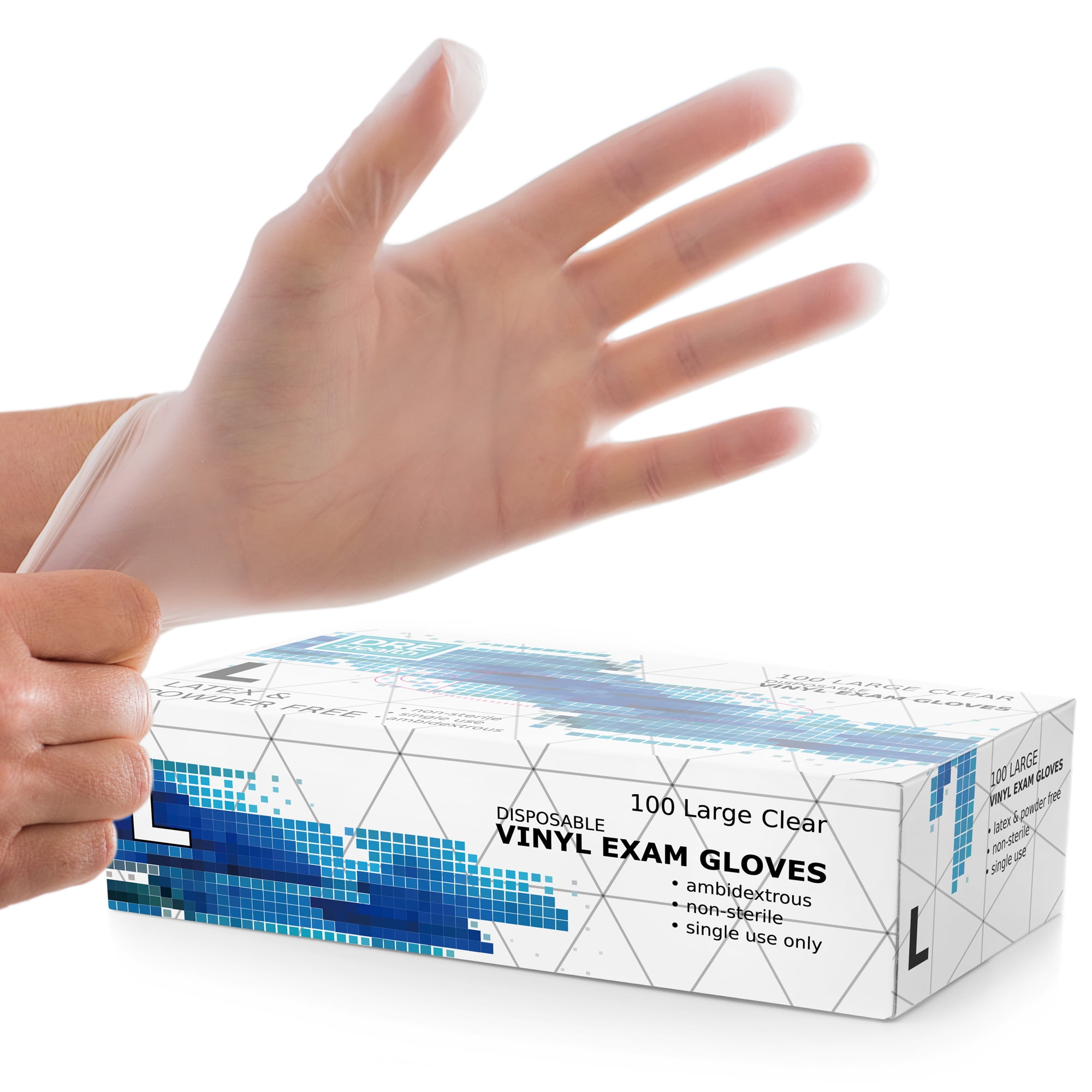 Dre Health Extra Large Disposable Vinyl Gloves - 100 Pack, Clear, Latex ...
