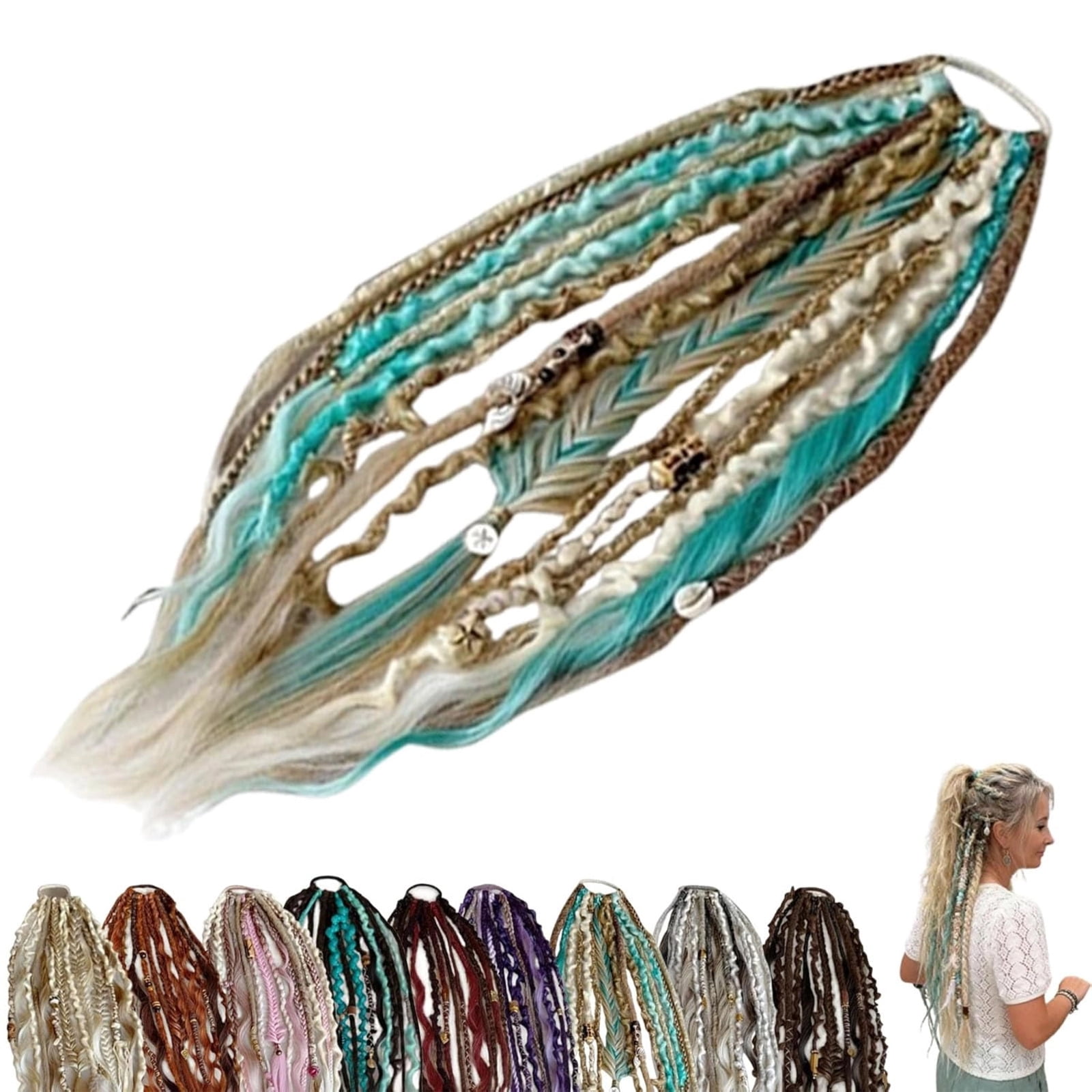 Dread Ponytail Extensions, Elastic Boho Dreadlock Hair with Beads ...
