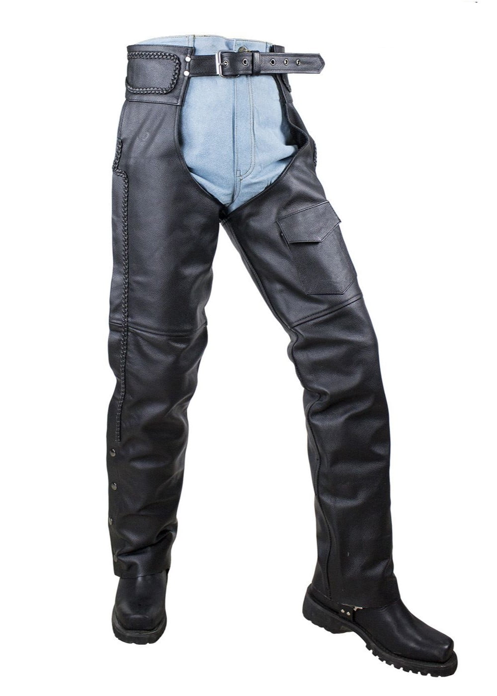Dream Apparel Black Motorcycle Leather Chaps for Men Women Riding Black ...