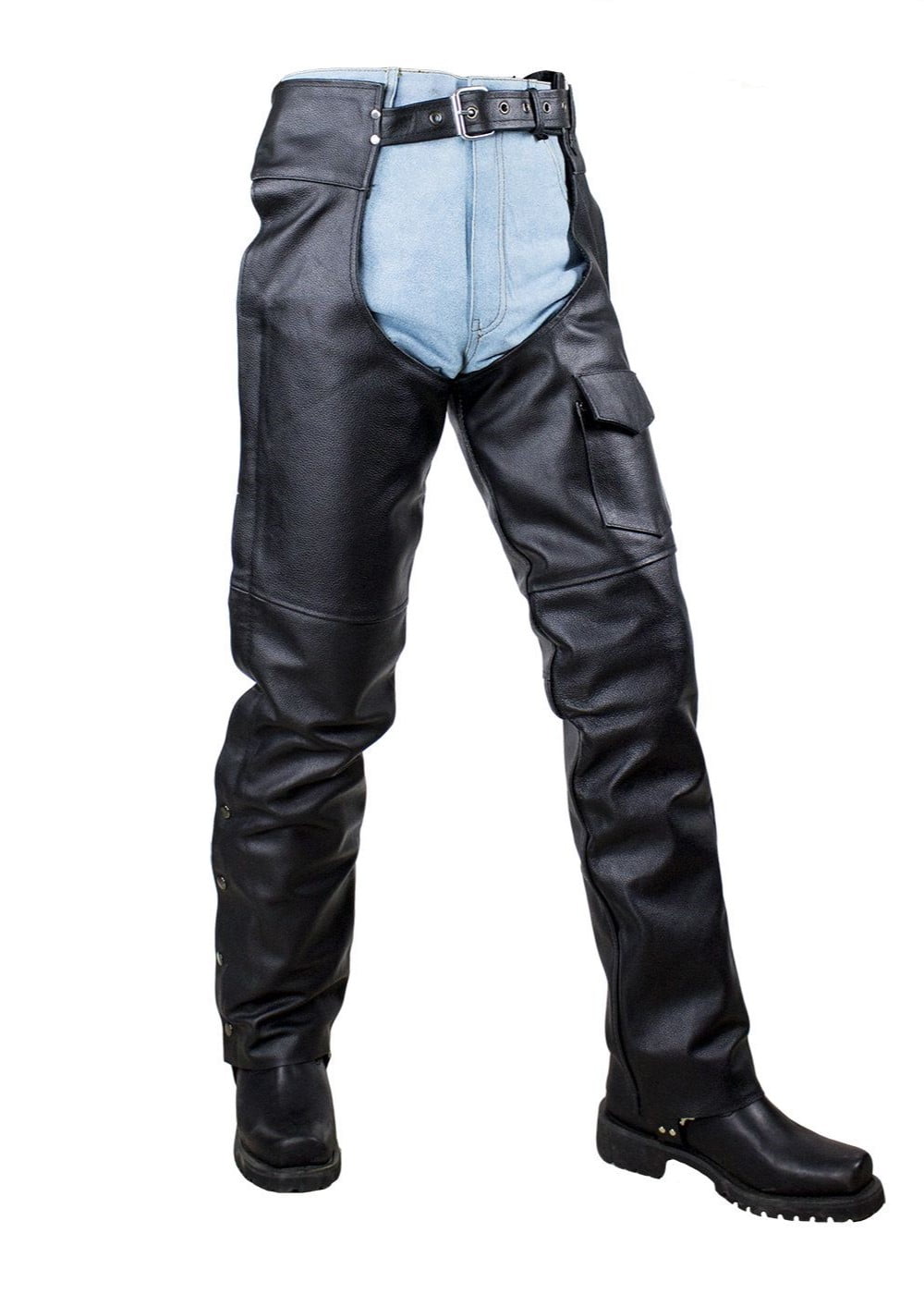 Dream Apparel Black Motorcycle Leather Chaps for Men Women Riding Black ...