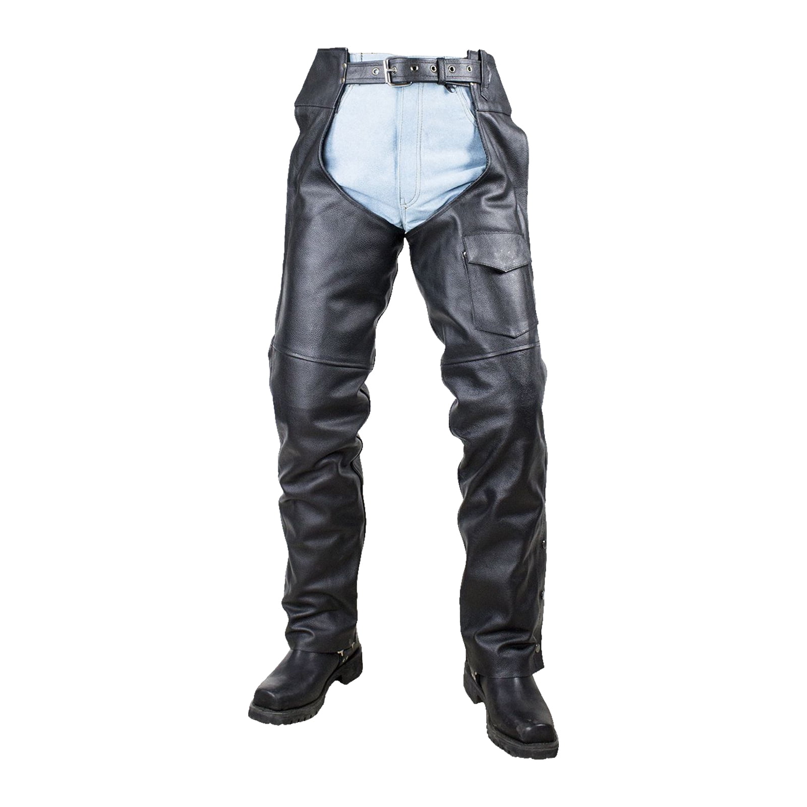 Dream Apparel Black Motorcycle Leather Chaps for Men Women Riding Black ...