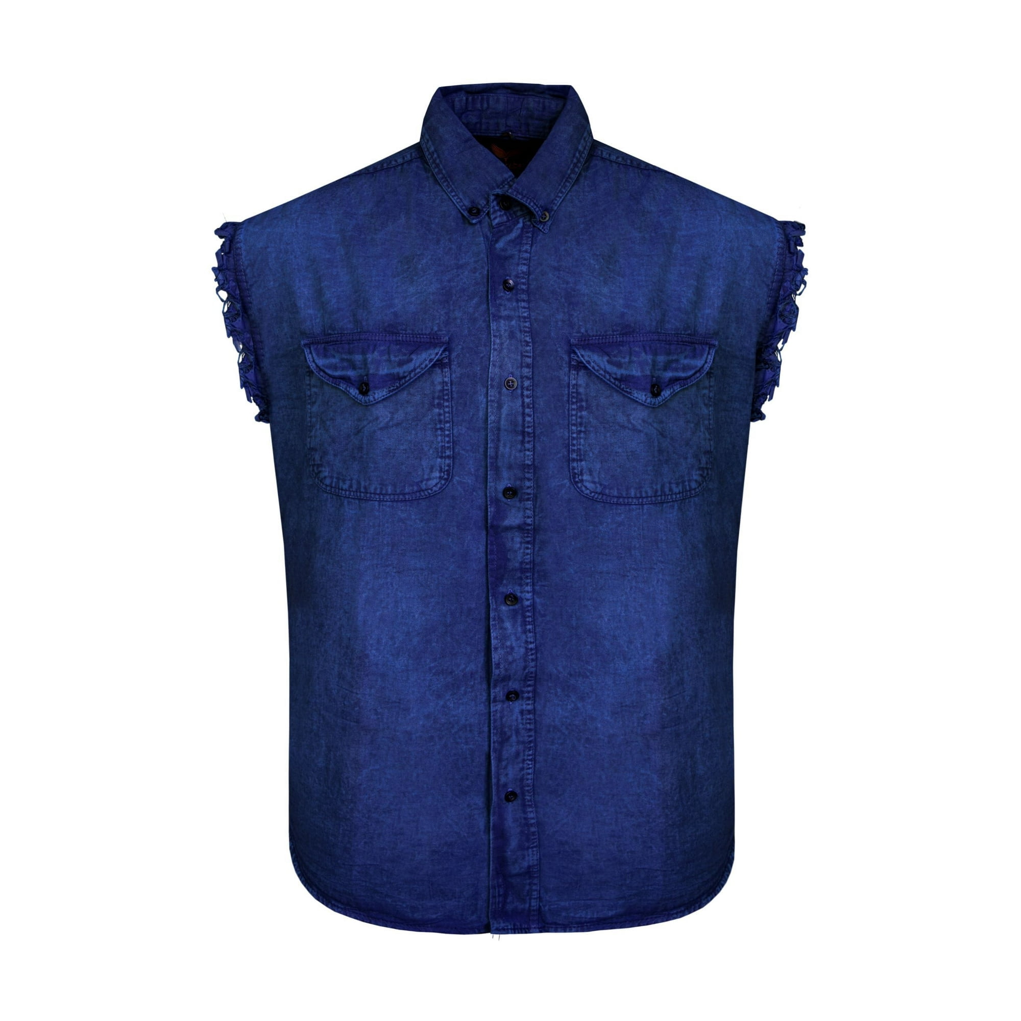 Dream Apparel Men's Biker Cuttoff Vest Denim/Cotton Shirt with Vintage ...