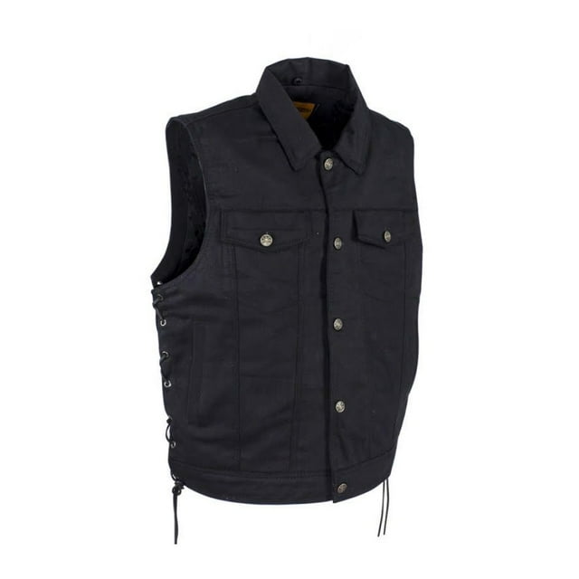 Dream Apparel Men’s Black Denim Motorcycle Vest with 6 Pockets & Side ...
