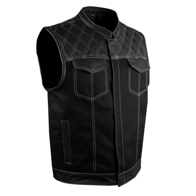 Dream Apparel Men's Denim & Leather Motorcycle Vest Biker Club Vest For ...