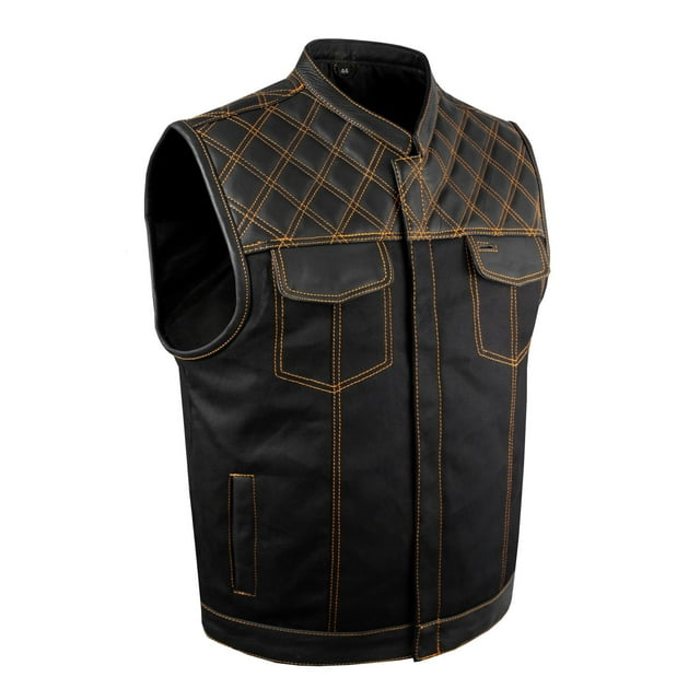Dream Apparel Men's Denim & Leather Motorcycle Vest Biker Club Vest For ...