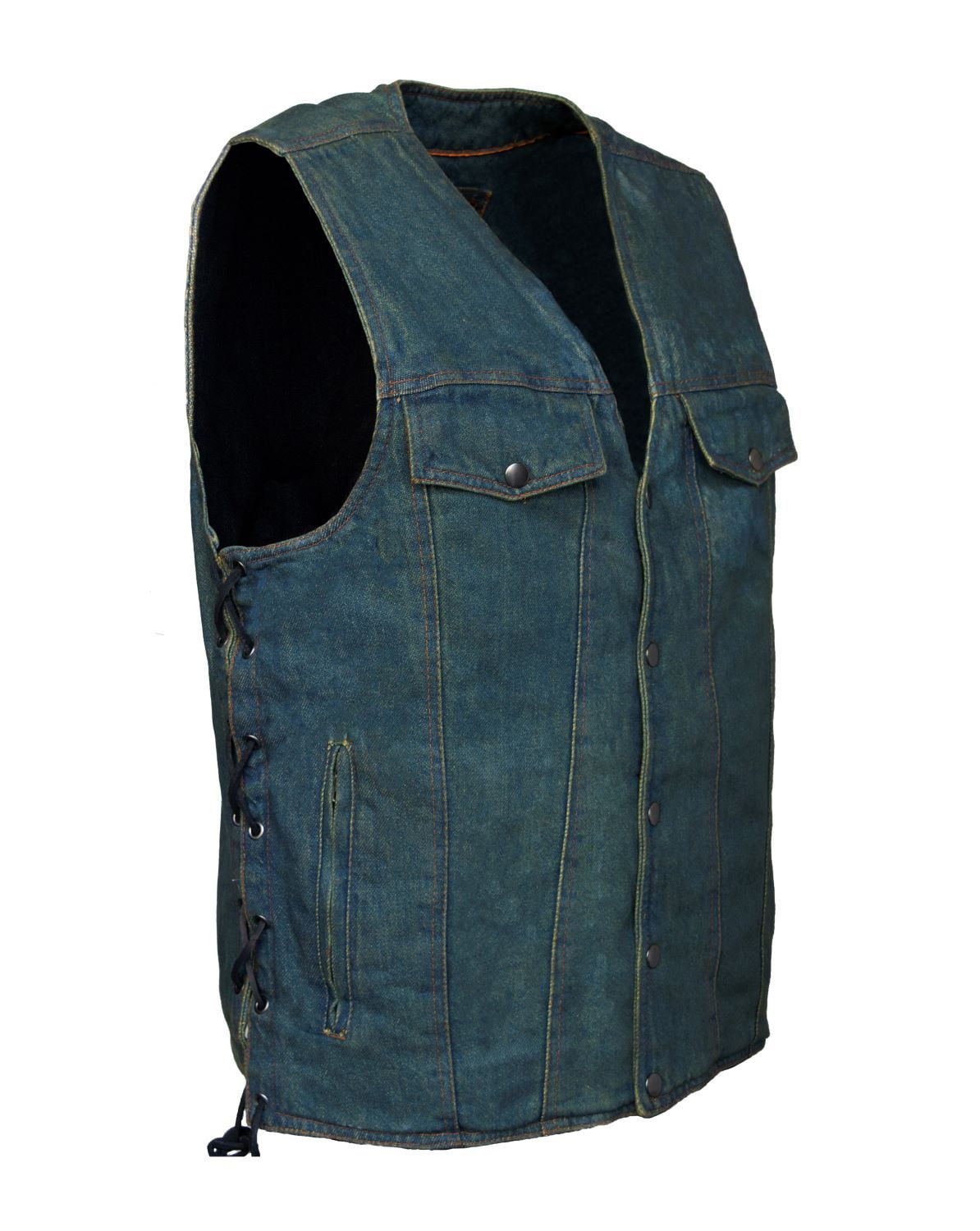Dream Apparel Men’s Denim Motorcycle Vest with 9 Pockets & Side Laces ...