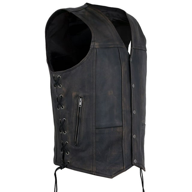 Dream Apparel Men's Leather Motorcycle Vest Biker Club Vest with Ten ...