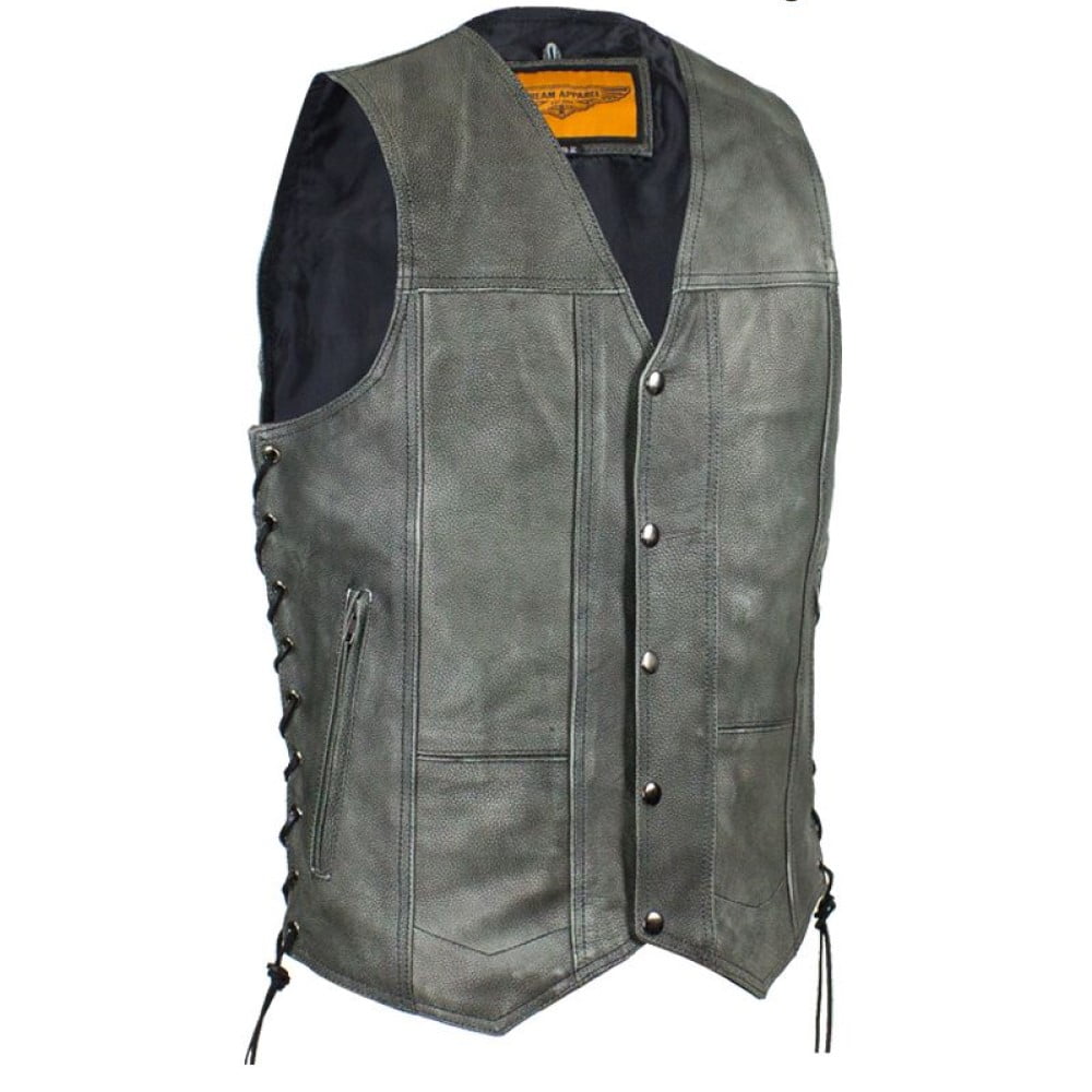Dream Apparel Men's Leather Motorcycle Vest Biker Club Vest with Ten ...
