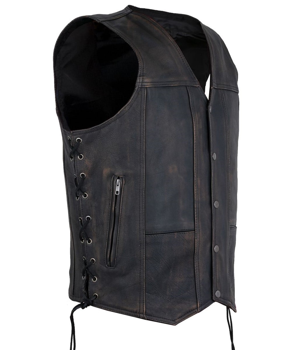 Dream Apparel Men's Leather Motorcycle Vest Biker Club Vest with Ten ...