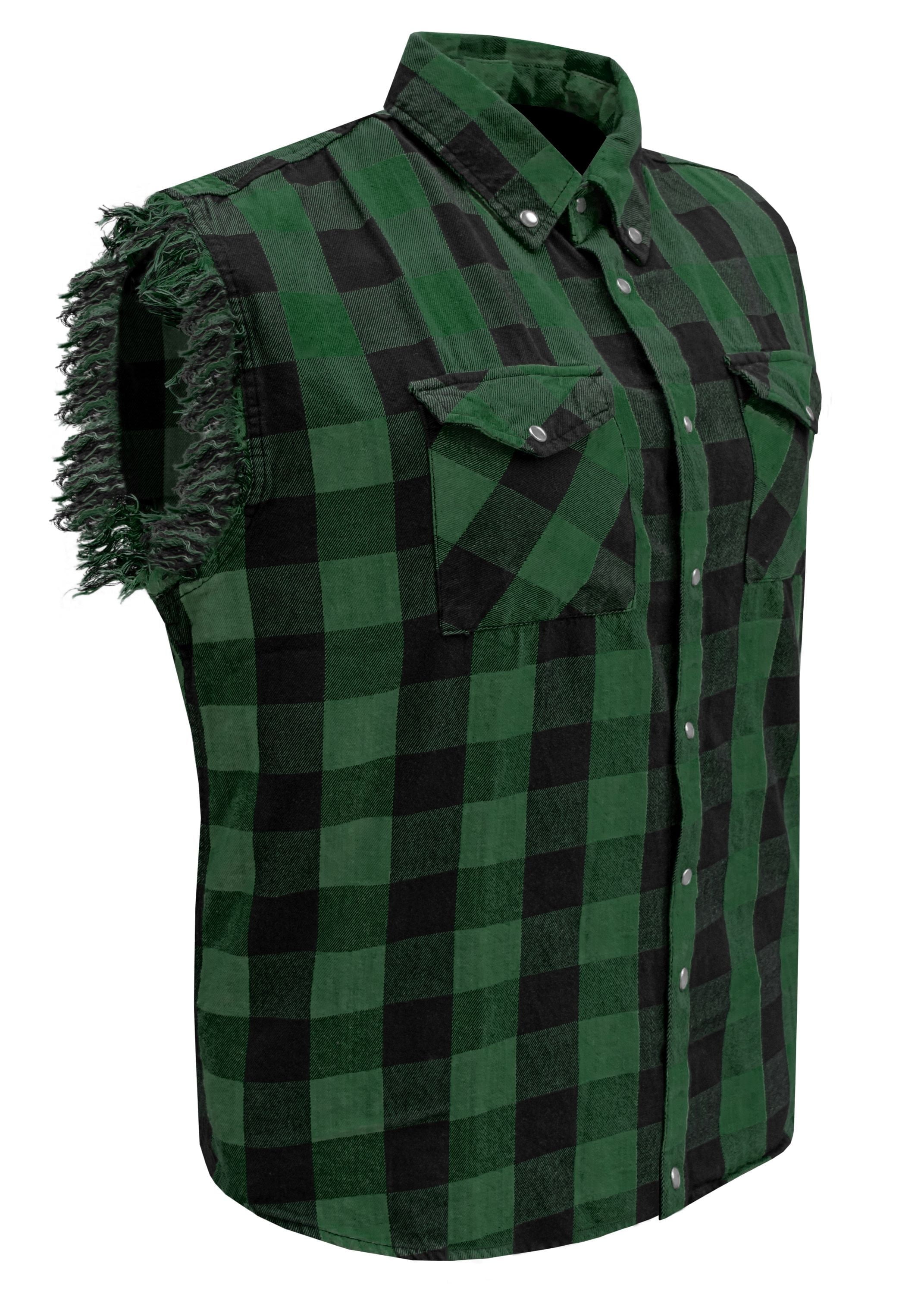 Dream Apparel Men's Sleeveless Flannel Shirt Black & Green Sleek Design ...