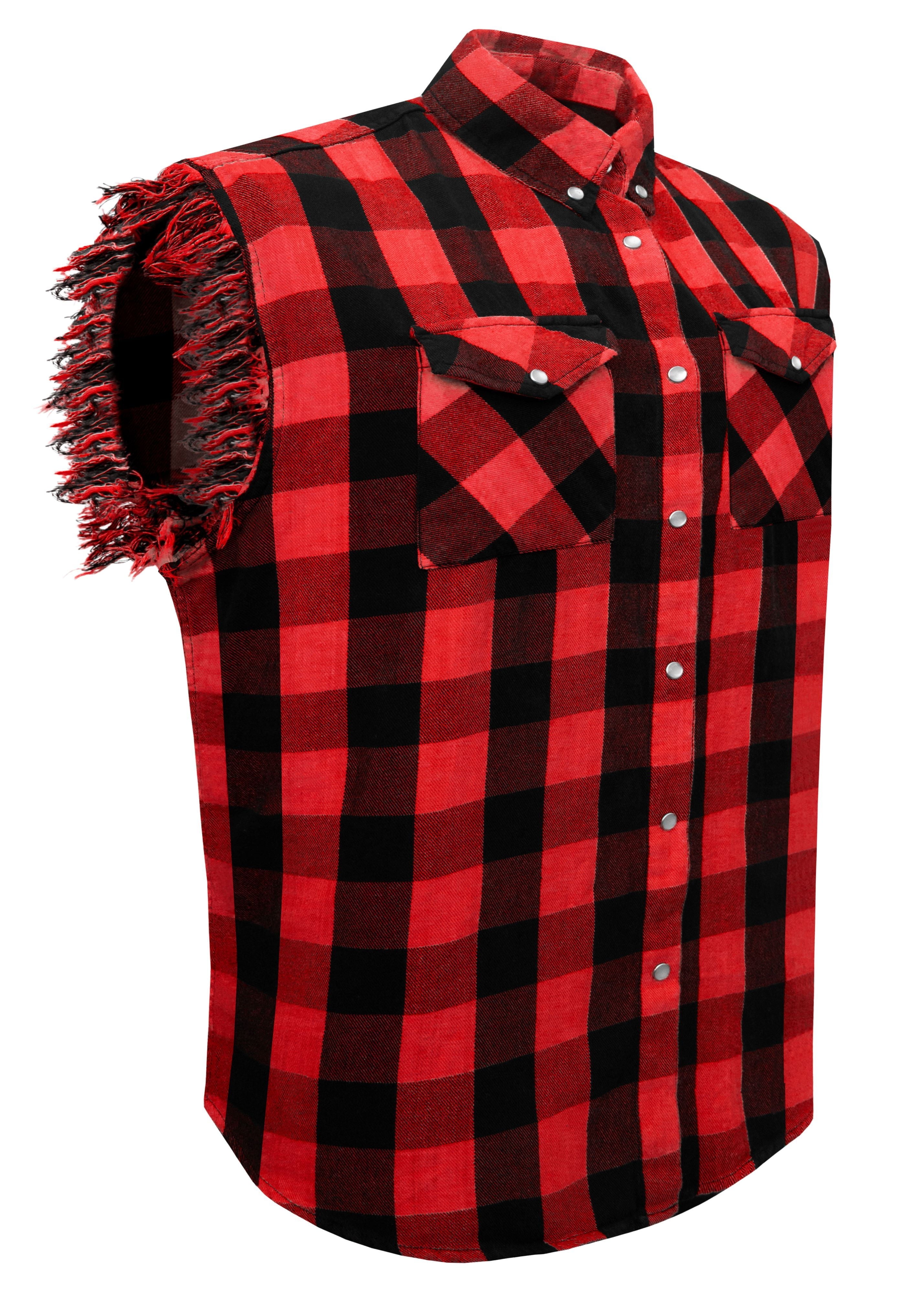 Dream Apparel Men's Sleeveless Flannel Shirt Black & Red Sleek Design ...