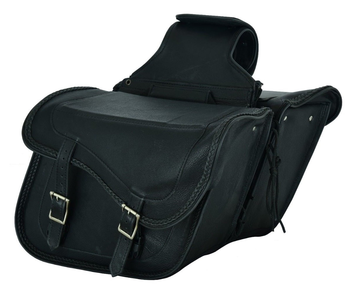 Dream Apparel Motorcycle Leather Braided Slanted Saddlebags - Walmart.com