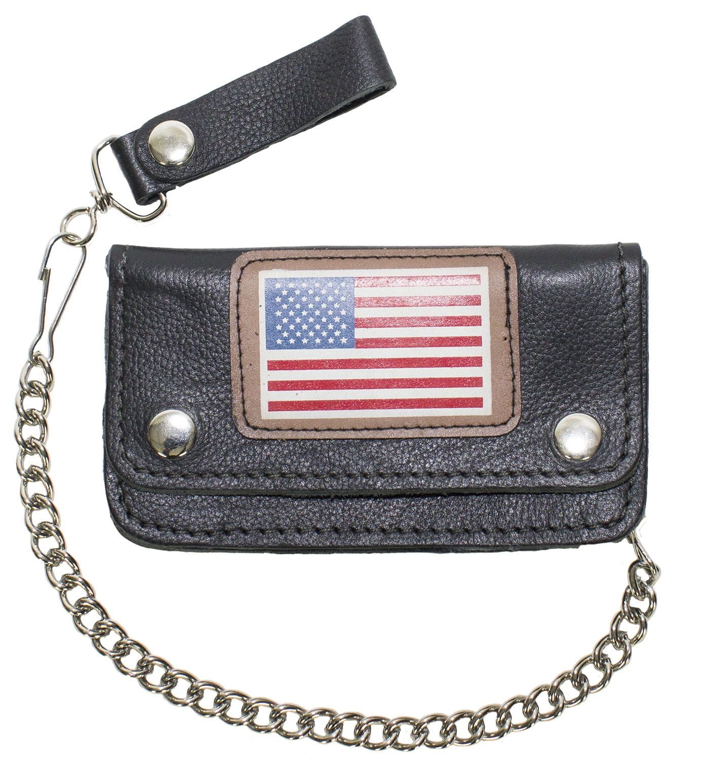 Dream Apparel USA Flag Bifold Chain Wallet for Men and Women, Cowhide ...