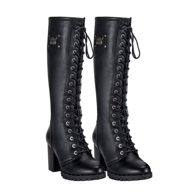 Dream Apparel Women's Motorcycle Riding Booties, Knee High, Lace Up, PU ...