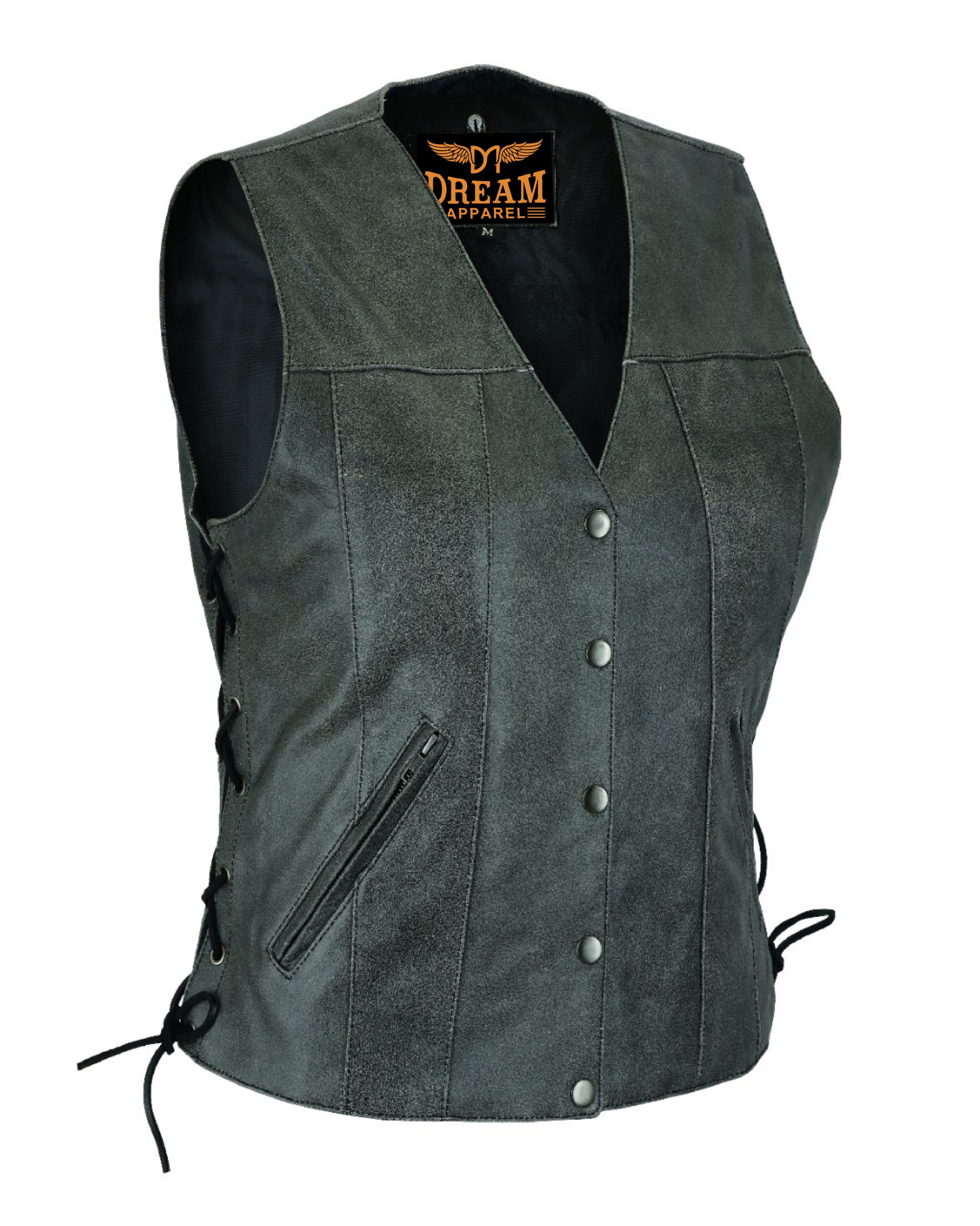 Dream Apparel Womens Motorcycle Leather Vests for Biker Riding Vest ...