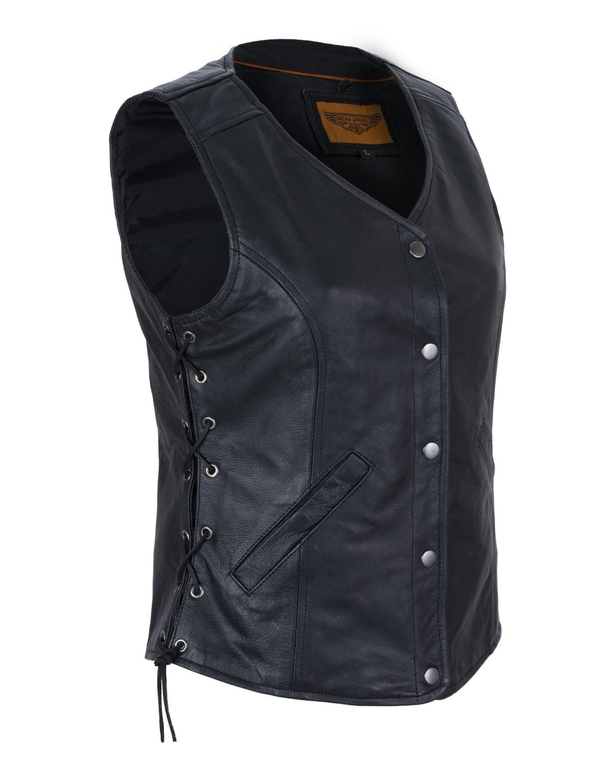 Dream Apparel Womens Motorcycle Vest Black Genuine Leather Vests for ...