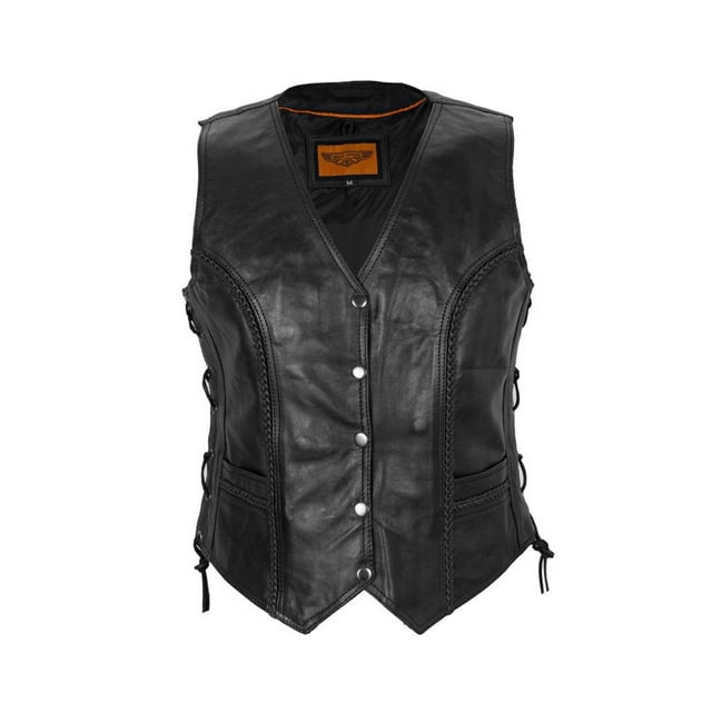 Dream Apparel Womens Motorcycle Vest Black Genuine Leather Vests for ...