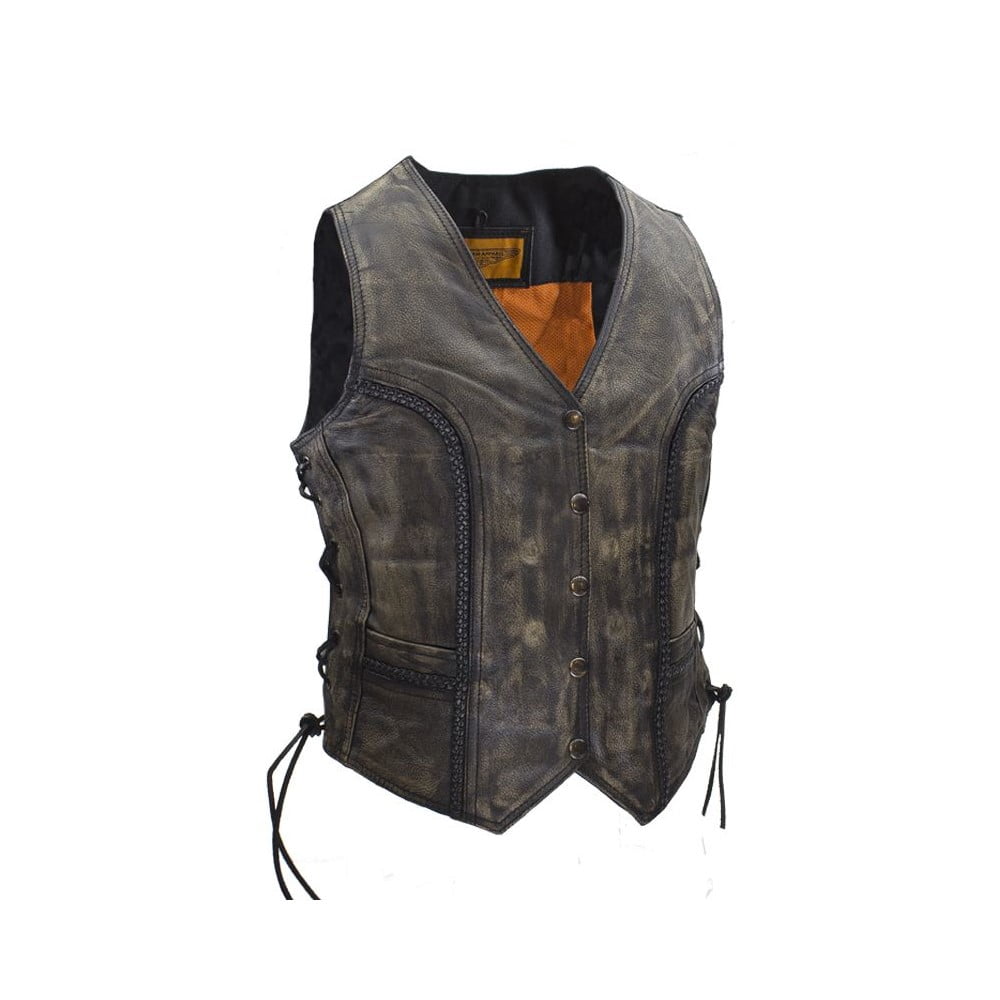 Dream Apparel Womens Motorcycle Vest Black Genuine Leather Vests for ...