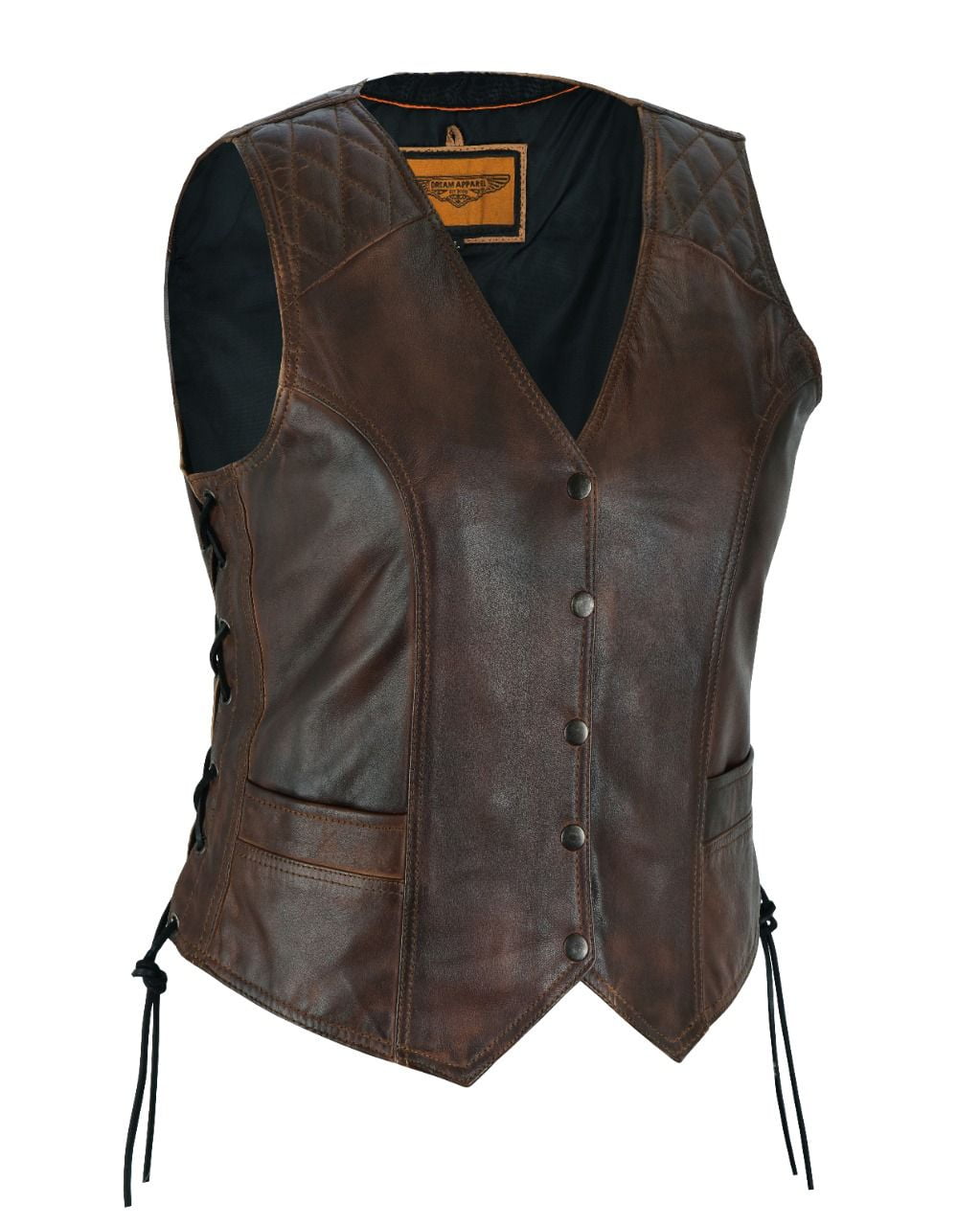 Dream Apparel Womens Motorcycle Vest Black Genuine Leather Vests for Ladies Biker Riding Slim ...