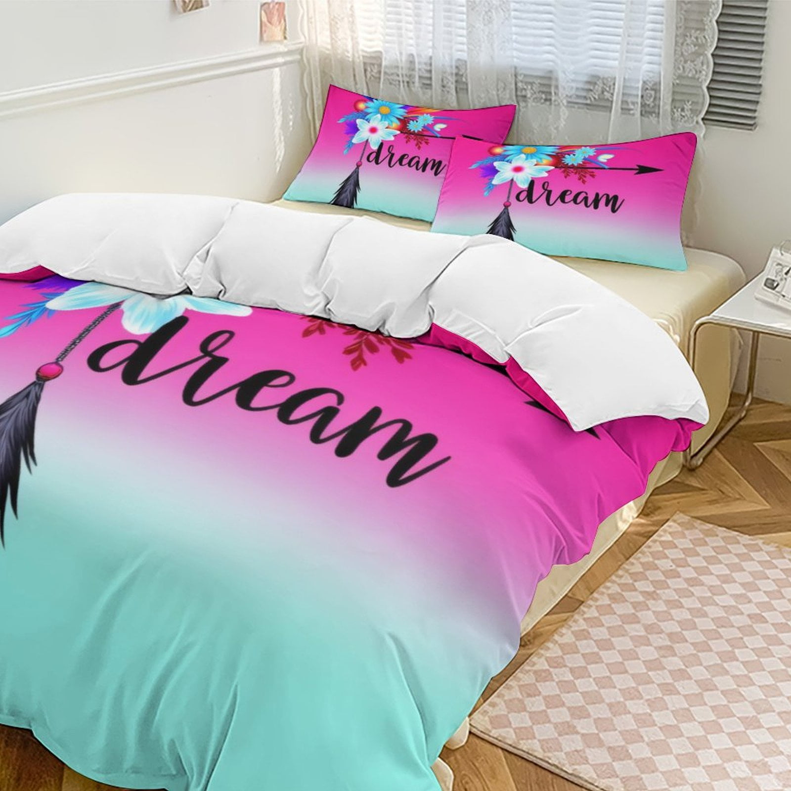 Dream Arrow with Feathers And Flowers Duvet Cover Set Themed Multicolor ...
