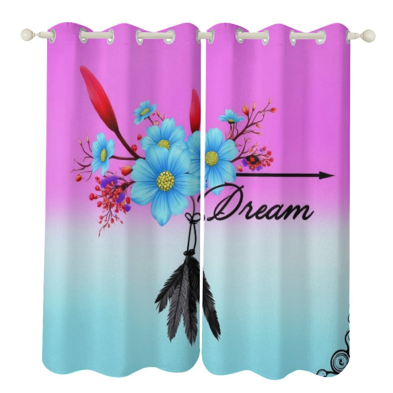 Dream Arrow with Flowers And Feathers 2 Panels 3D Printing Pattern Curtain for Bedroom Living ...