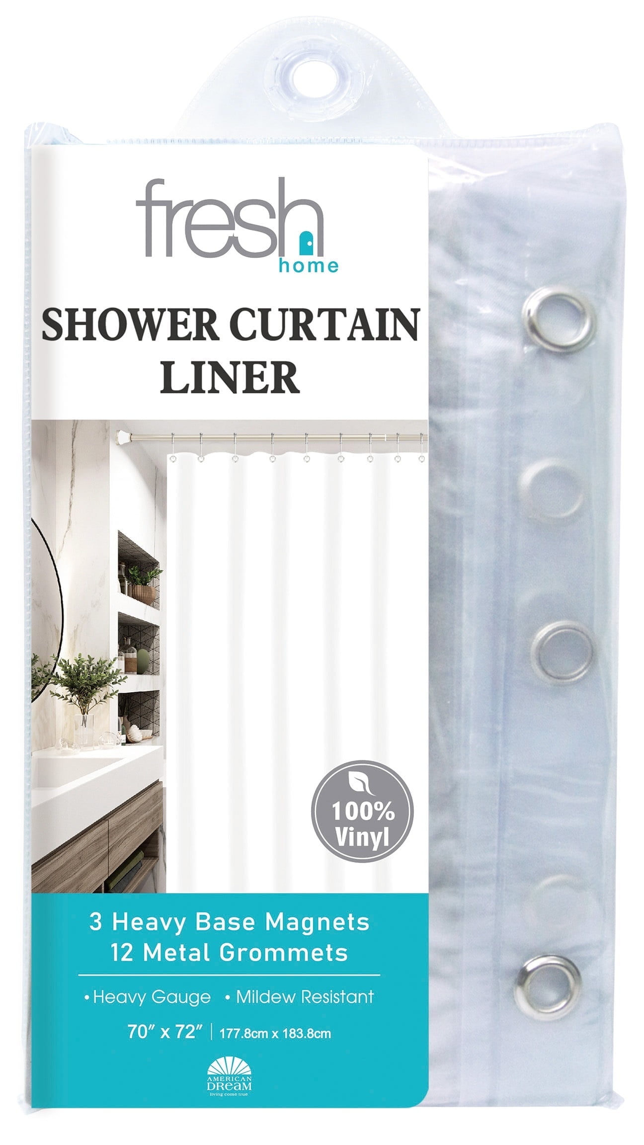 Dream Bath Clear Mildew Resistant PVC Shower Liner, 72 x 72 Inch ...