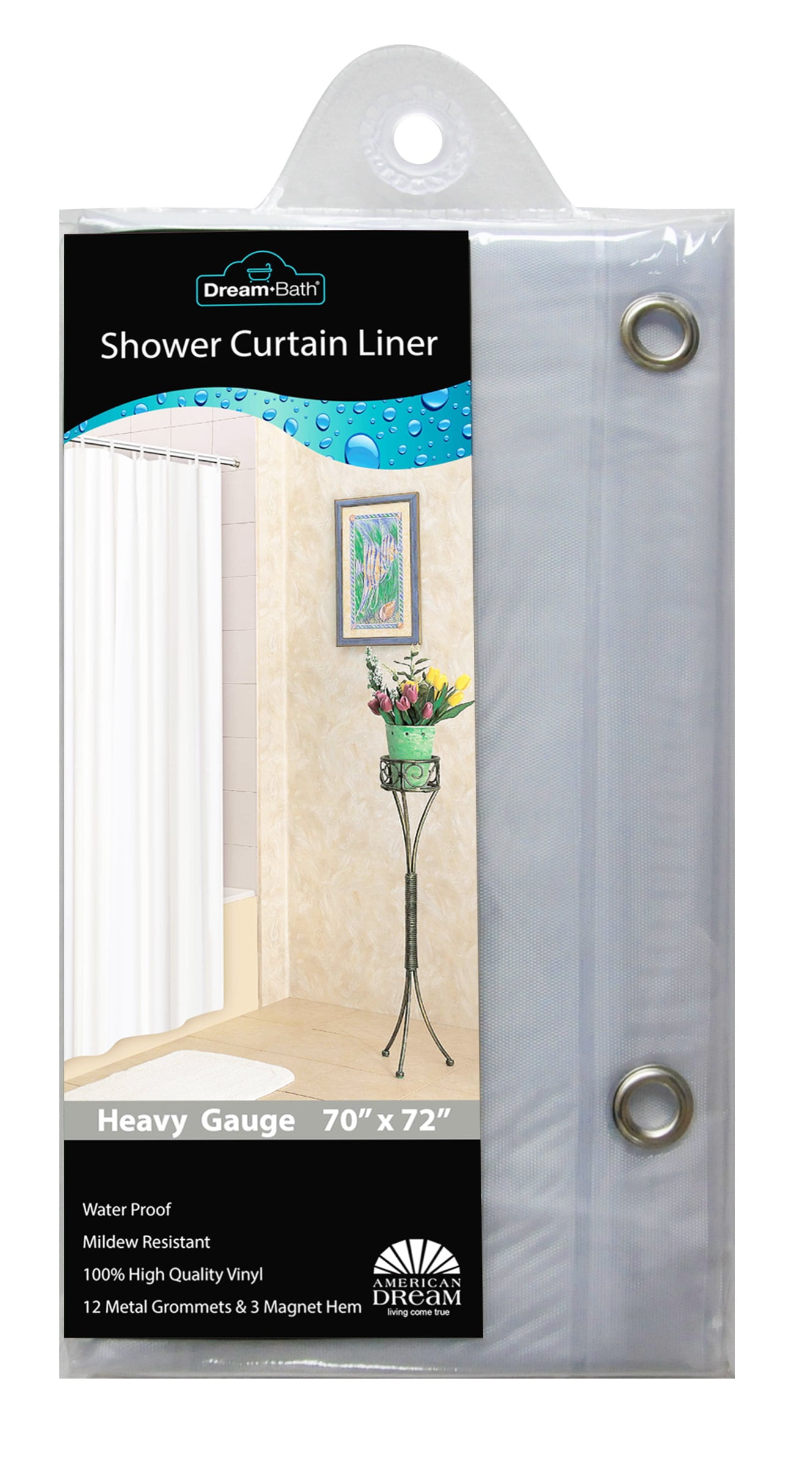 Dream Bath PVC Anti-Bacterial Mildew Resistant Shower Liner, 72x72 inch ...