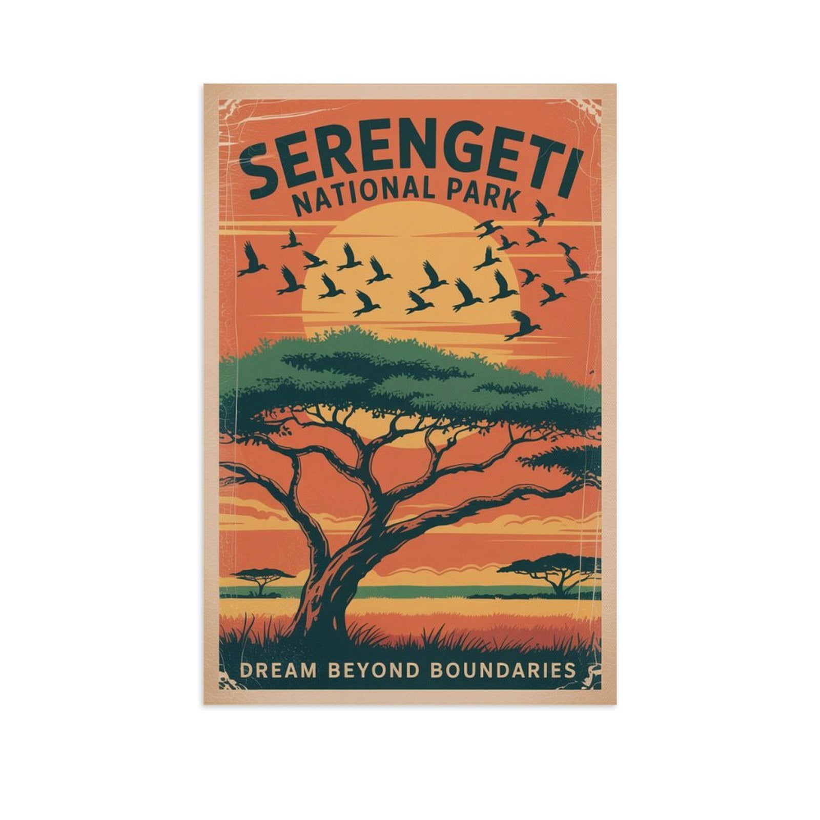 Dream Beyond Boundaries Serengeti National Park Retro Travel Poster Vintage Inspirational Wall ...