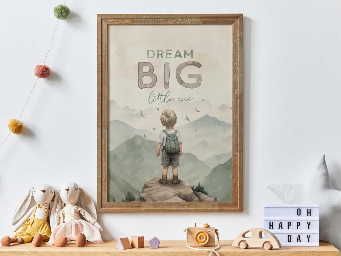 Dream Big Little One, Boy Adventure Quote Print, Adventure Nursery ...