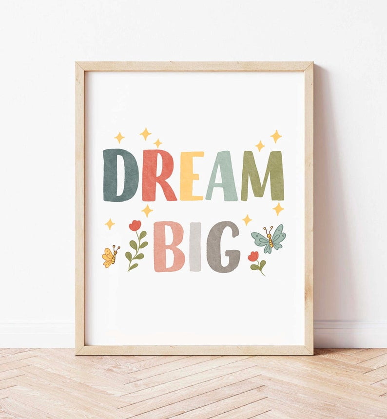 Dream Big Poster Inspirational Quote Kids Room Positive Thinking ...