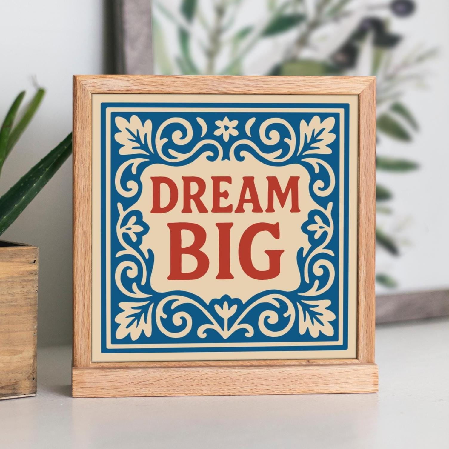 Dream Big Rococo Art Print: Blue & Red Floral Motivational Poster ...