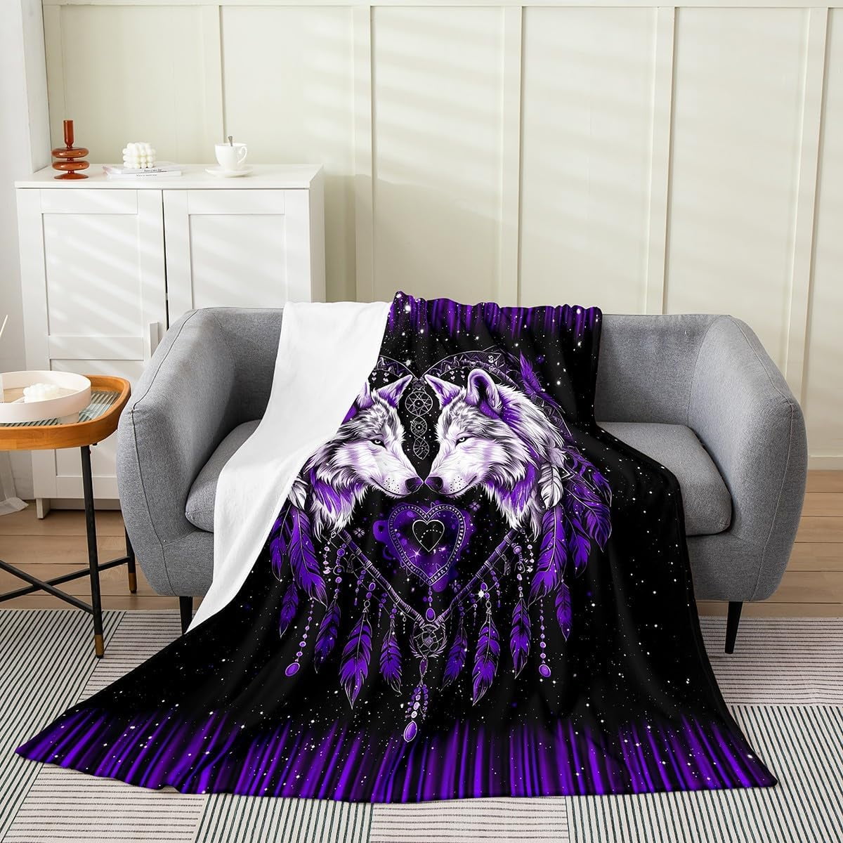 Dream Catcher Fleece Blanket Bohemia Wolf Wildlife Throw Blanket Exotic ...