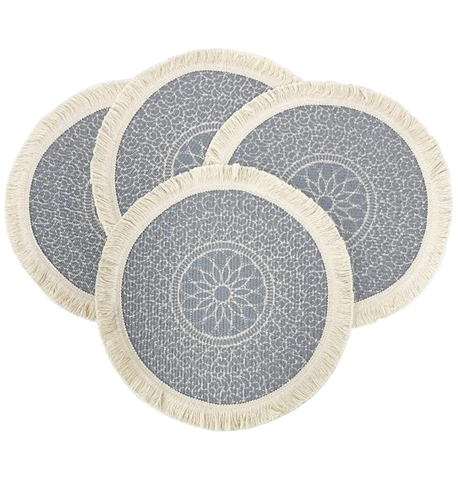 Dream Catcher Fringe Cotton Placemats 14-inch Round, Set of 4 - Blue ...