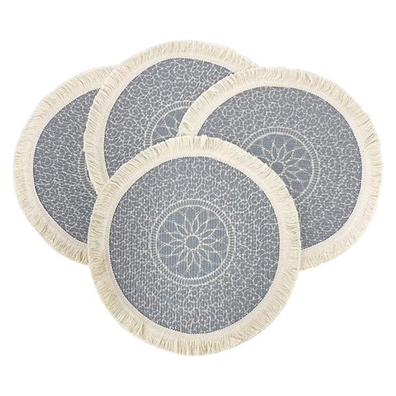 Dream Catcher Fringe Cotton Placemats 14-inch Round, Set of 4 - Blue ...
