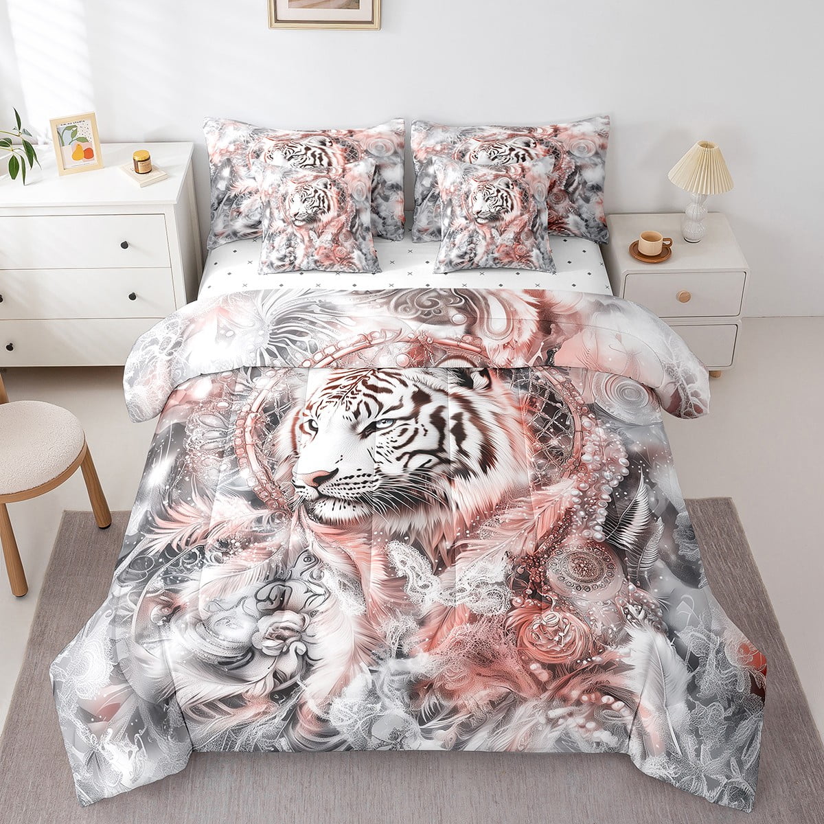 Dream Catcher Full Size Comforter Set Boho Wildlife Tiger Bedding Set 7 ...