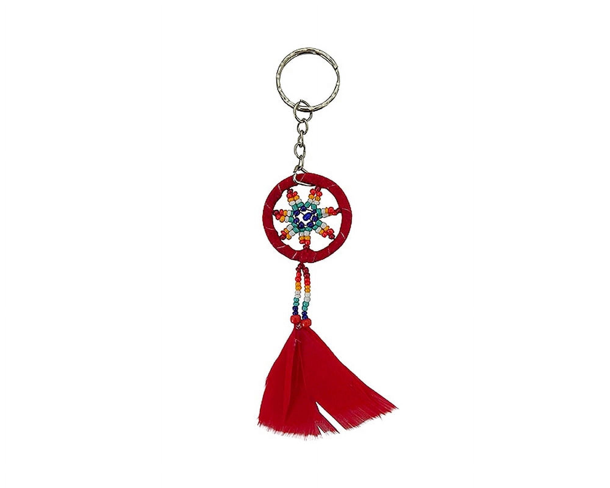 Dream Catcher Natural Feather Beaded Dangle Keychain Metal Ring ...