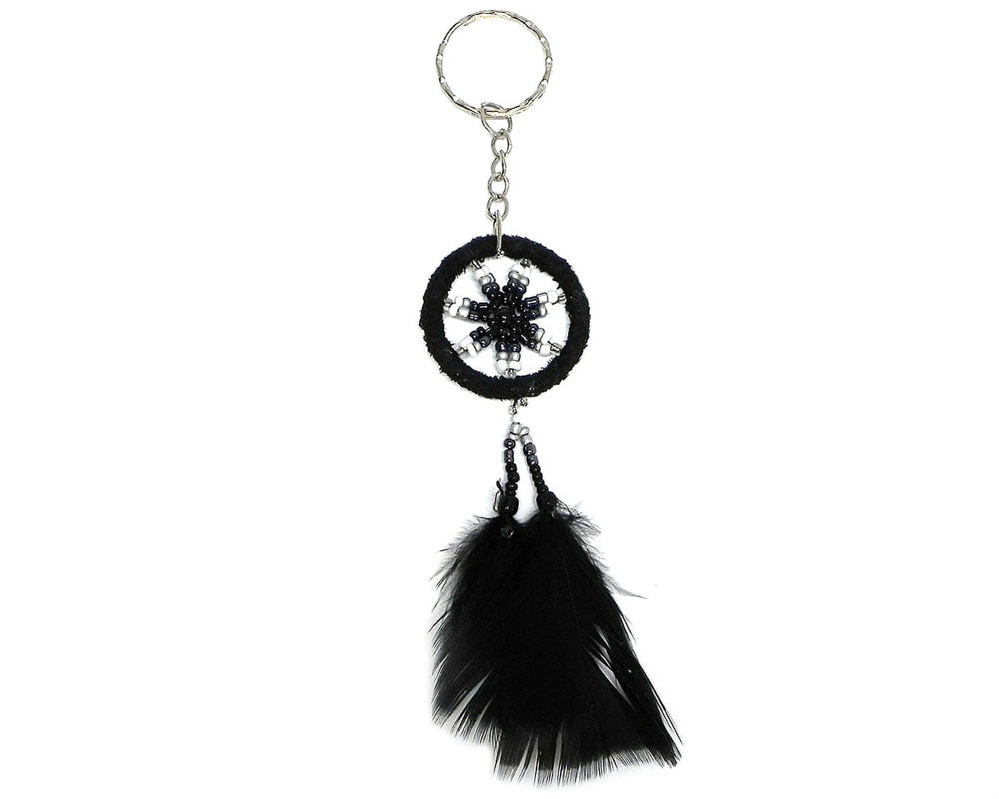 Dream Catcher Natural Feather Beaded Dangle Keychain Metal Ring ...