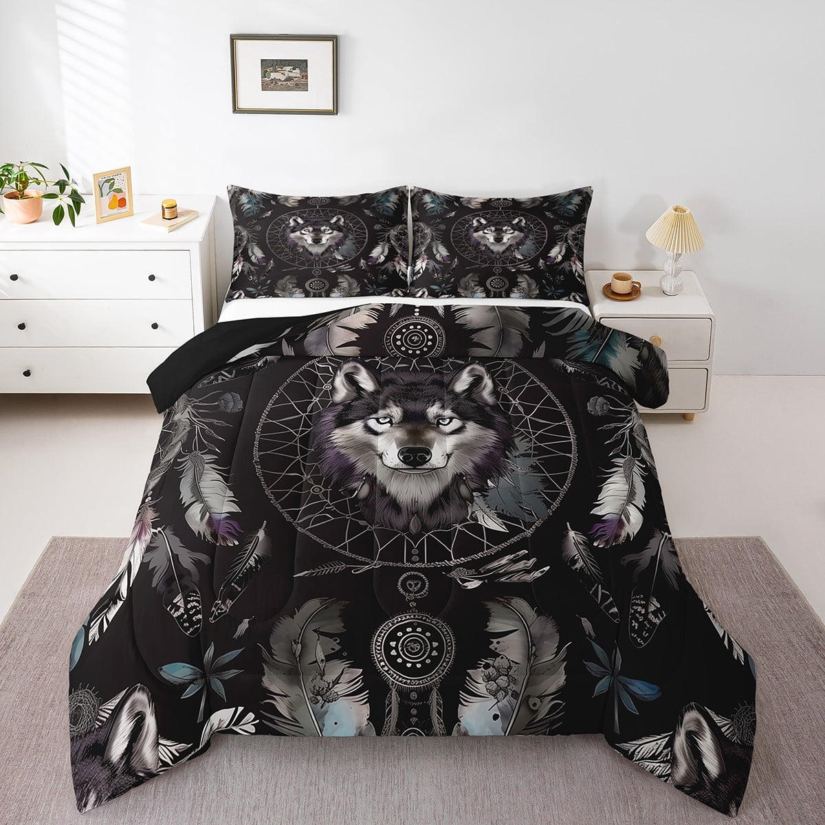 Dream Catcher Wolf Full Comforter Set For Kids Boys,Tribal Exotic ...